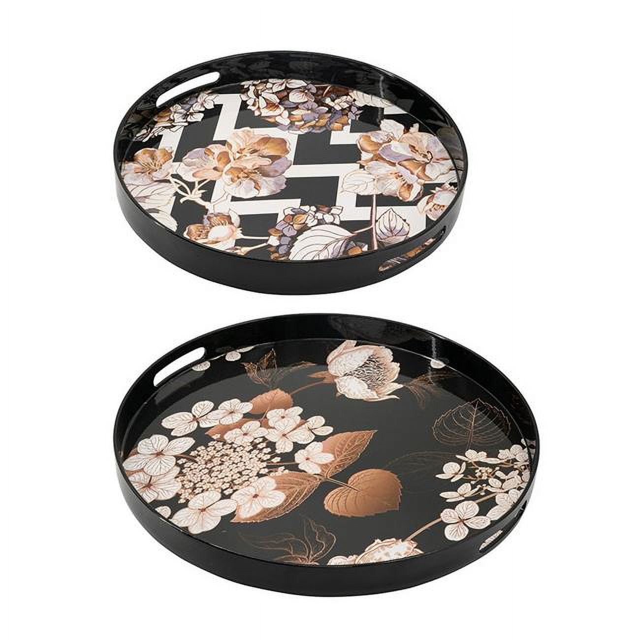 Round Plastic Frame & Floral Motifs Modern Decorative Trays, Black ...