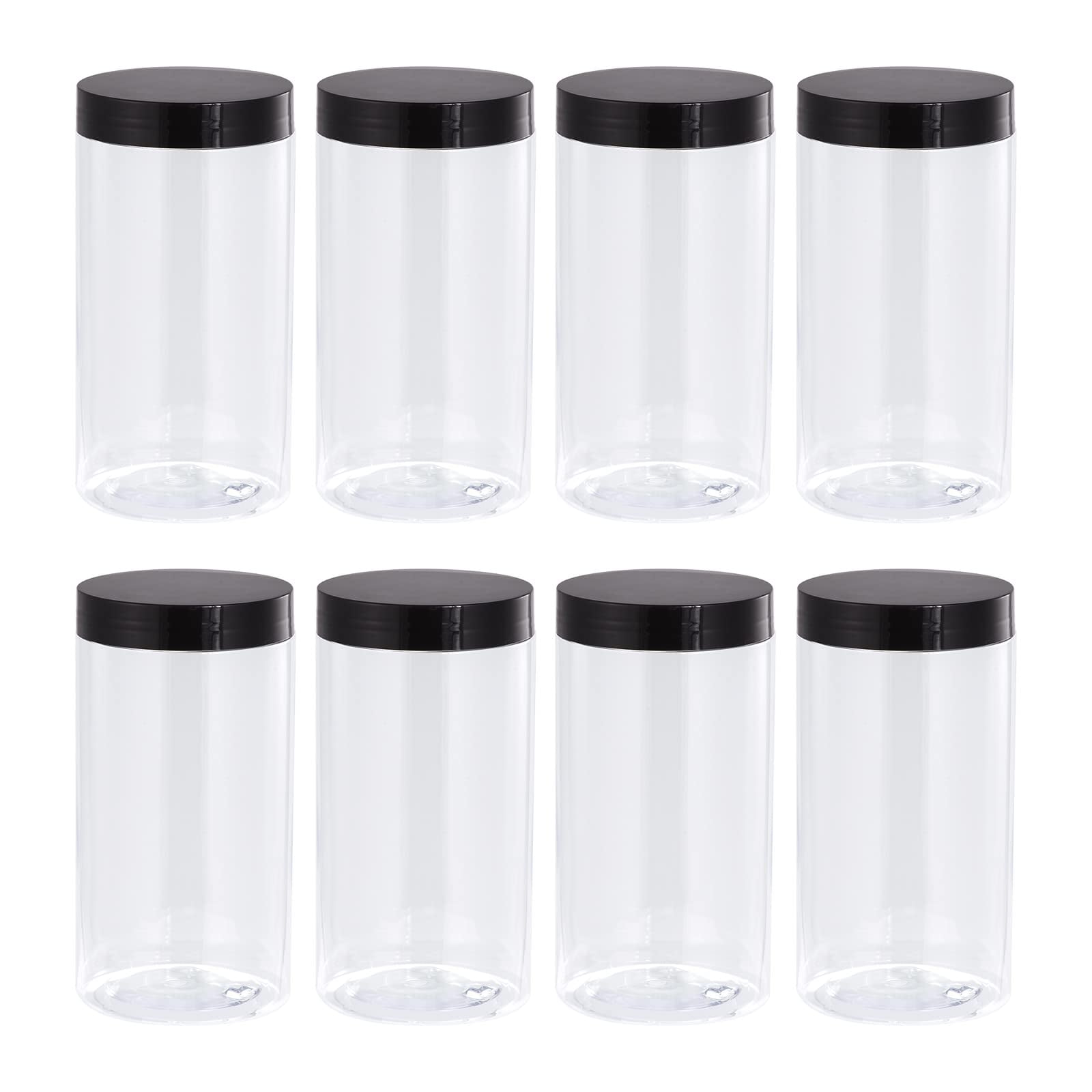 Round Plastic Jars with Black Screw Top Lid, 17oz/ 500ml Wide-mouth ...