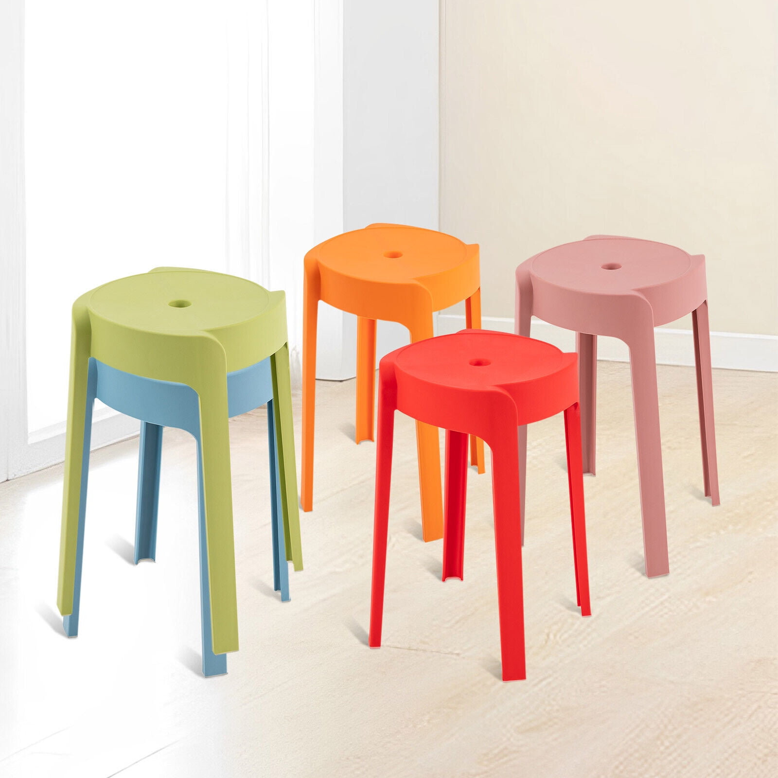 Round Plastic Seat Backless PP Stackable Stools Multicolor Lightweight ...