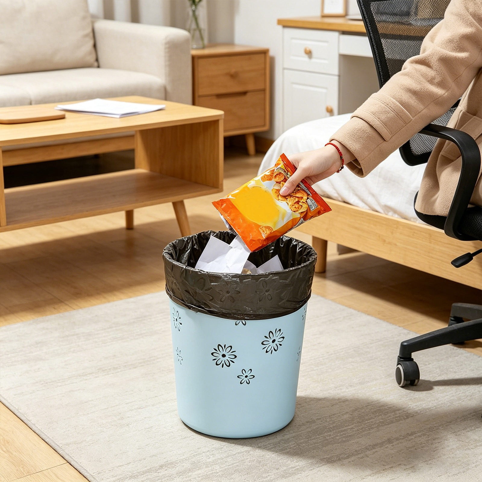 Round Plastic Trash Can No Lid Household Waste Basket, Large Medium ...