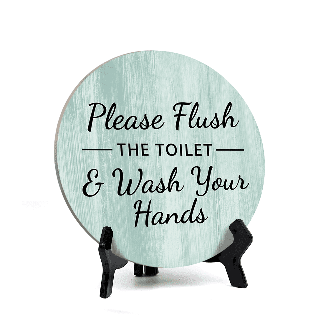 Signs ByLITA Round Light Green Bathroom Table Sign, Flush Toilet & Wash ...