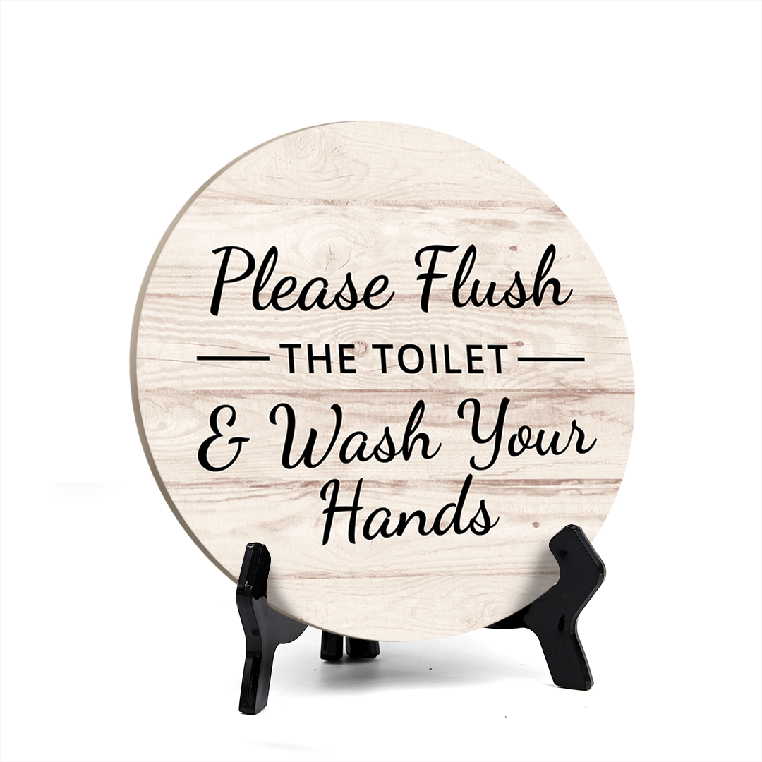 Round Please Flush The Toilet & Wash Your Hands, Light Green Decorative ...