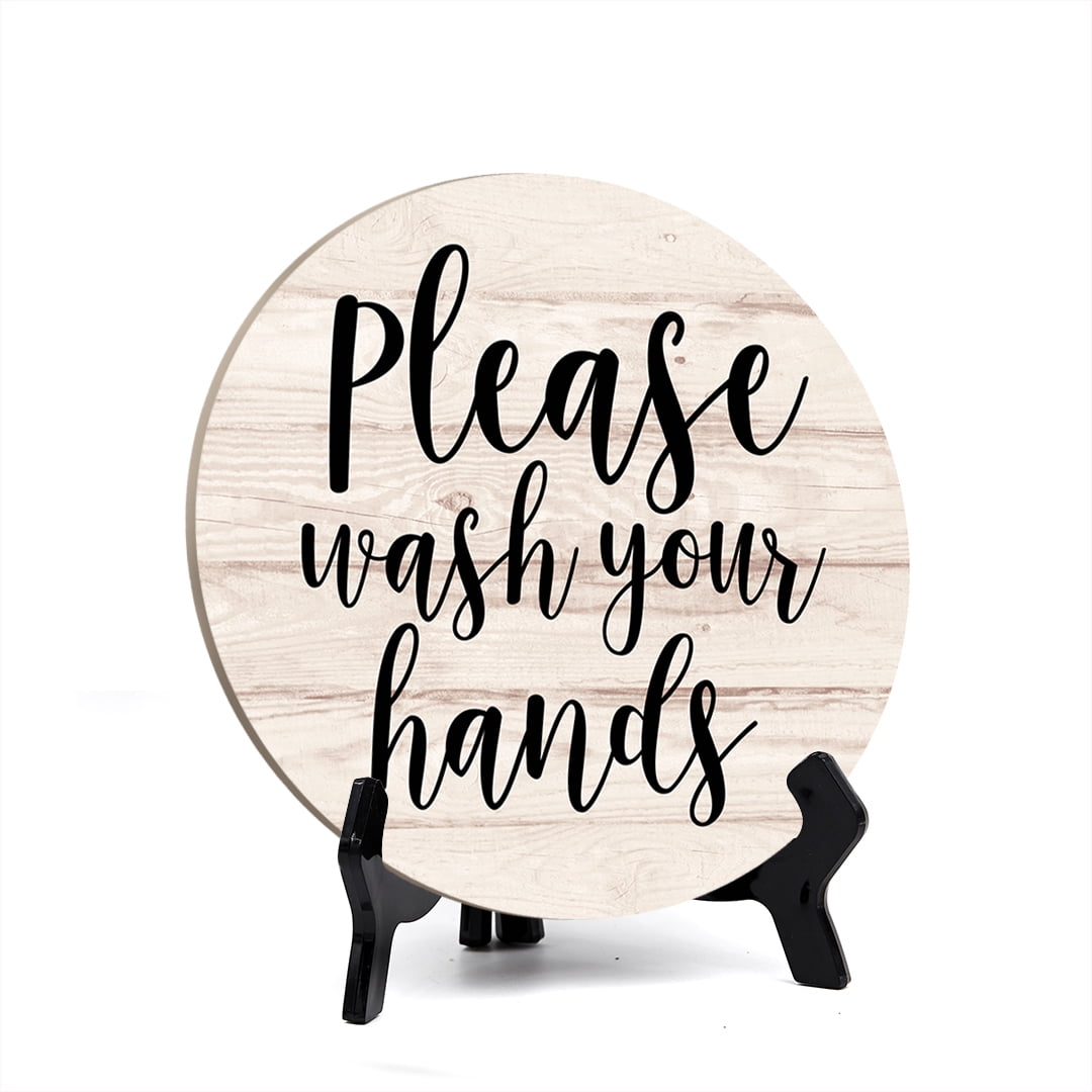 Signs ByLITA Round Wash Your Hands Bathroom Table Sign, Light Wood ...
