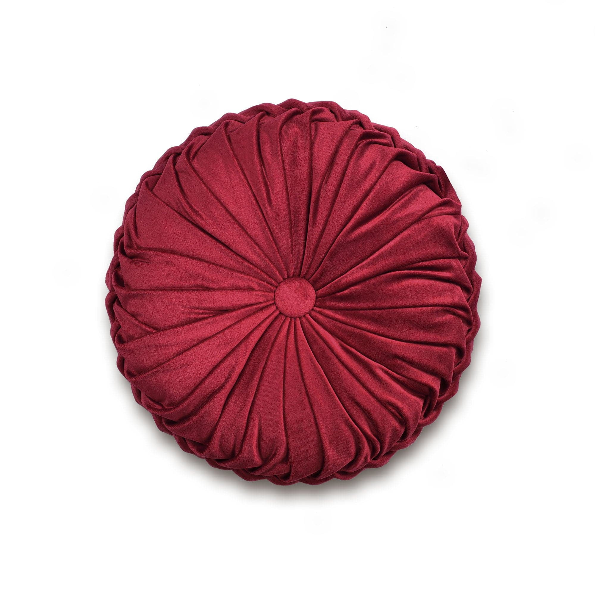 Round Pleated Soft Velvet Decorative Pillow, Red - 15 inch Diameter ...