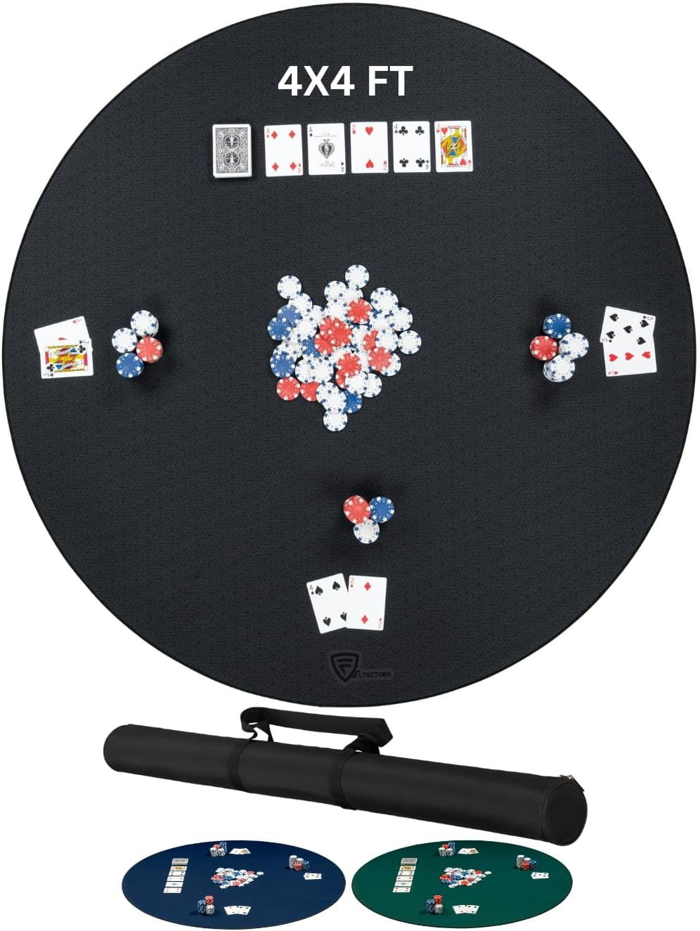 Round Poker Mat, Texas Hold'em Poker Table Top for 4 x 4 ft - Black ...