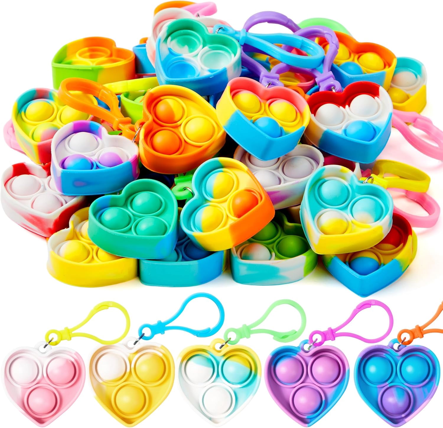 Round Pop Fidget Keychain 30 Pack Pop Fidget Toys Bulk Party Favors for ...