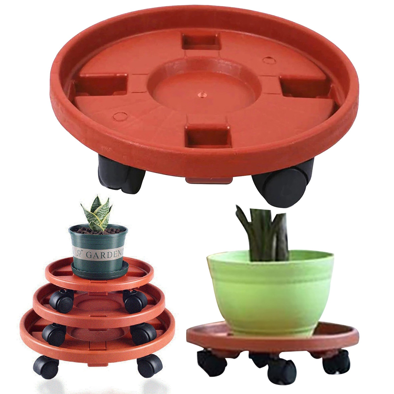 Round Potted Stand On Wheels Heavy Duty Flower Pot Rack On Rollers ...