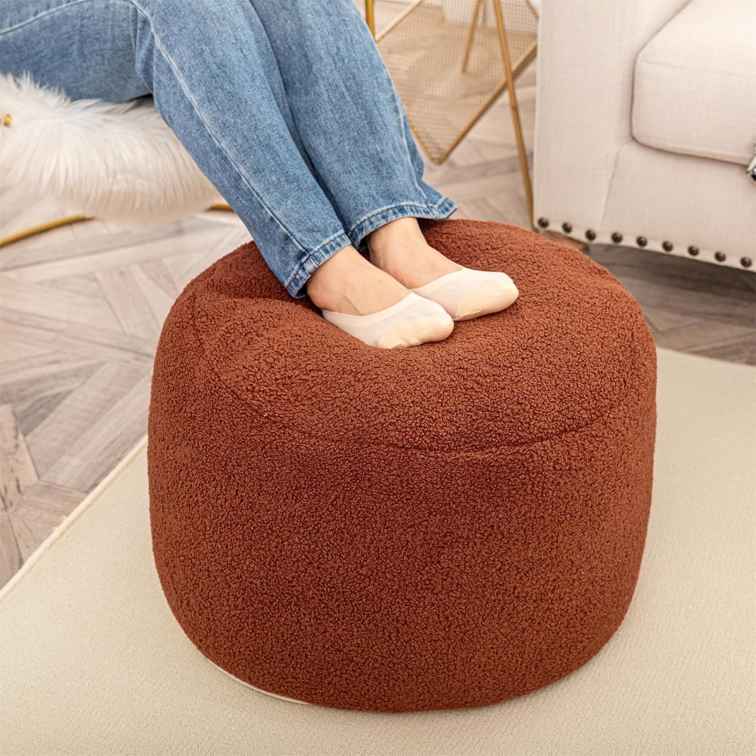 Round Pouf 20 x 20 x 14 Inches Poof Home Decor Floor Pouffe Foot Rest ...