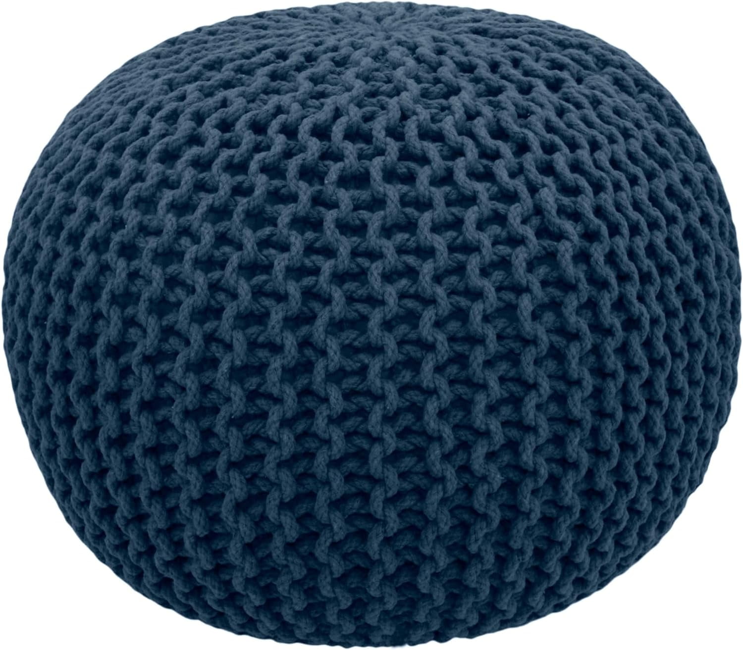 Round Pouf - Hand Knitted Tweed Cable Ottoman - Cotton Braid Cord Foot ...