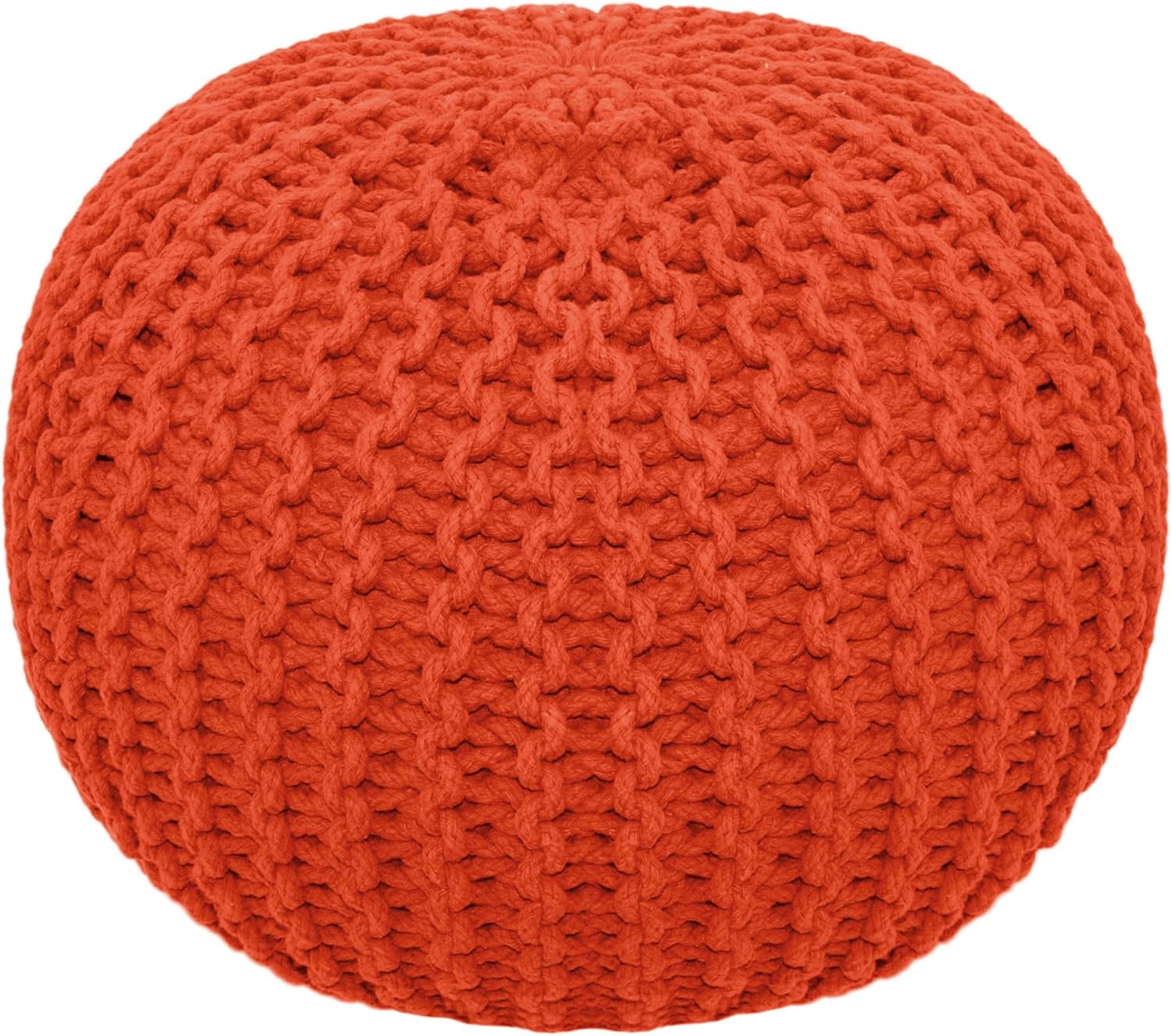 Round Pouf - Hand Knitted Tweed Cable Ottoman - Cotton Braid Cord Foot ...