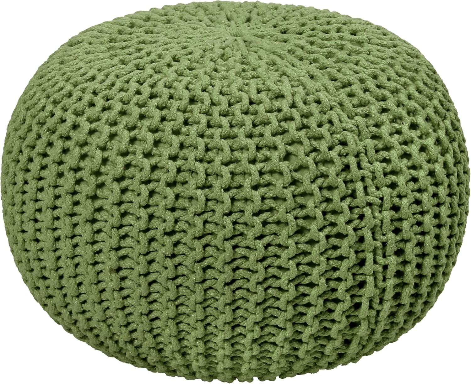 Round Pouf - Hand Knitted Tweed Cable Ottoman - Cotton Braid Cord Foot ...