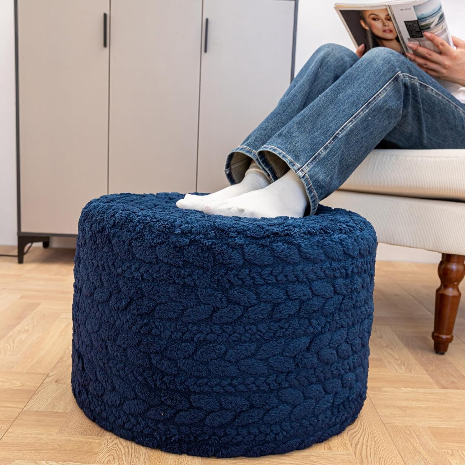 Round Pouf Ottoman 20 x 20 x 14 Inches Boho Poof Home Decor Floor ...