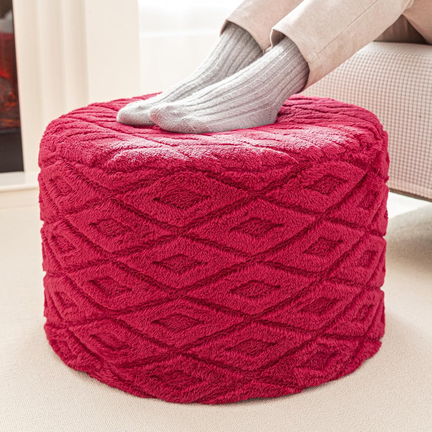 Round Pouf Ottoman 20 x 20 x 14 Inches Boho Poof Home Decor Floor ...