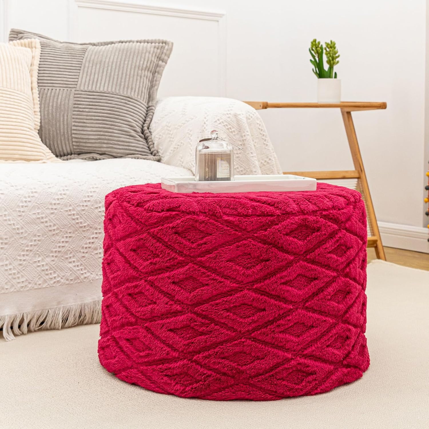 Round Pouf Ottoman 20 x 20 x 14 Inches Boho Poof Home Decor Floor ...