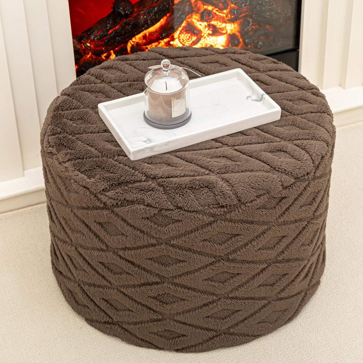 Round Pouf Ottoman 20 x 20 x 14 Inches Boho Poof Home Decor Floor ...