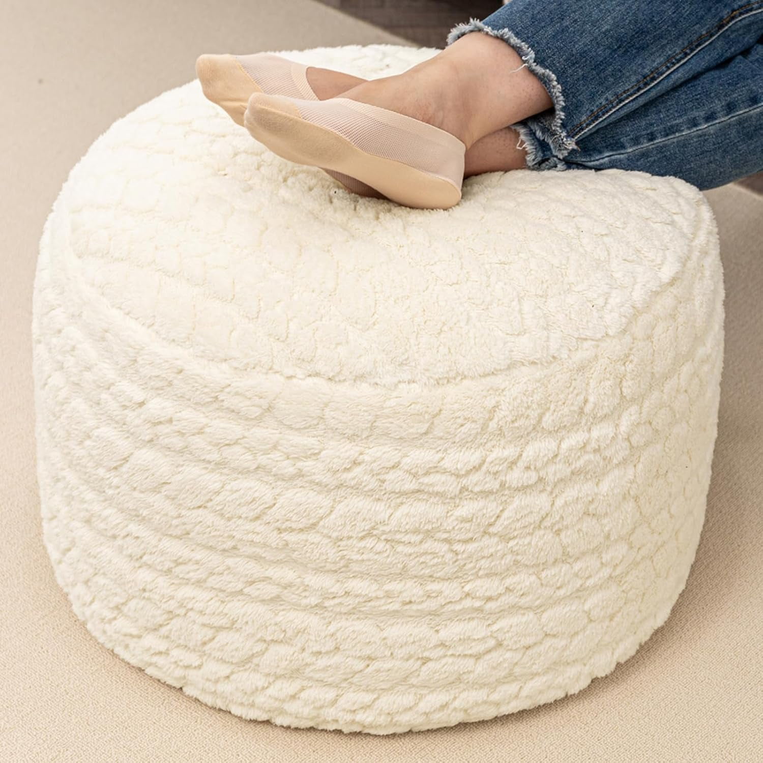 Round Pouf Ottoman 20 x 20 x 14 Inches Boho Poof Home Decor Floor ...