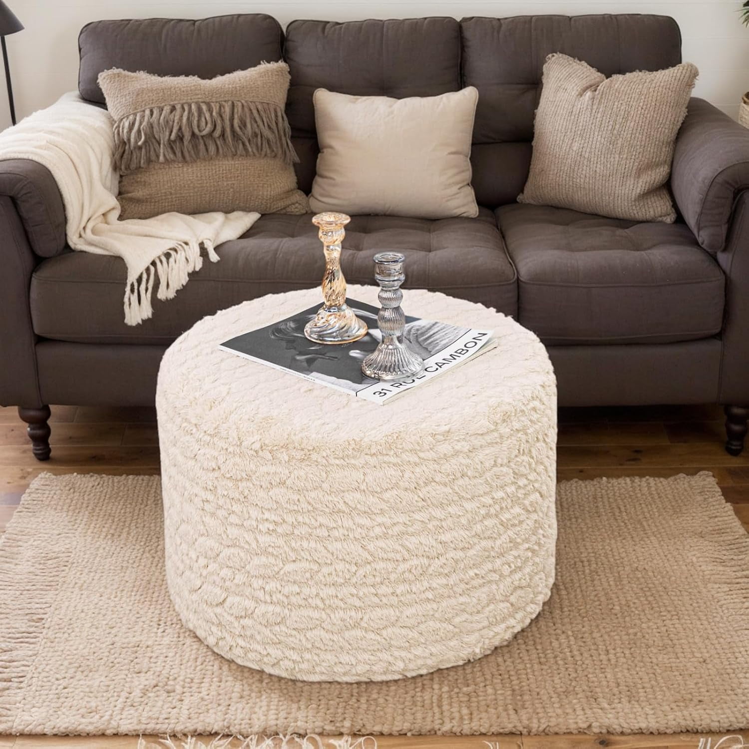Round Pouf Ottoman 20 x 20 x 14 Inches Boho Poof Home Decor Floor ...