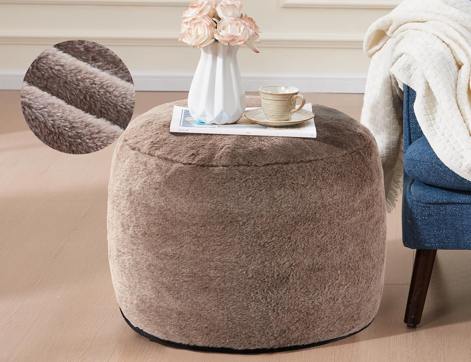 Round Pouf Ottoman 20"x15" Bean Bag Ottoman Soft Top Comfortable Small ...