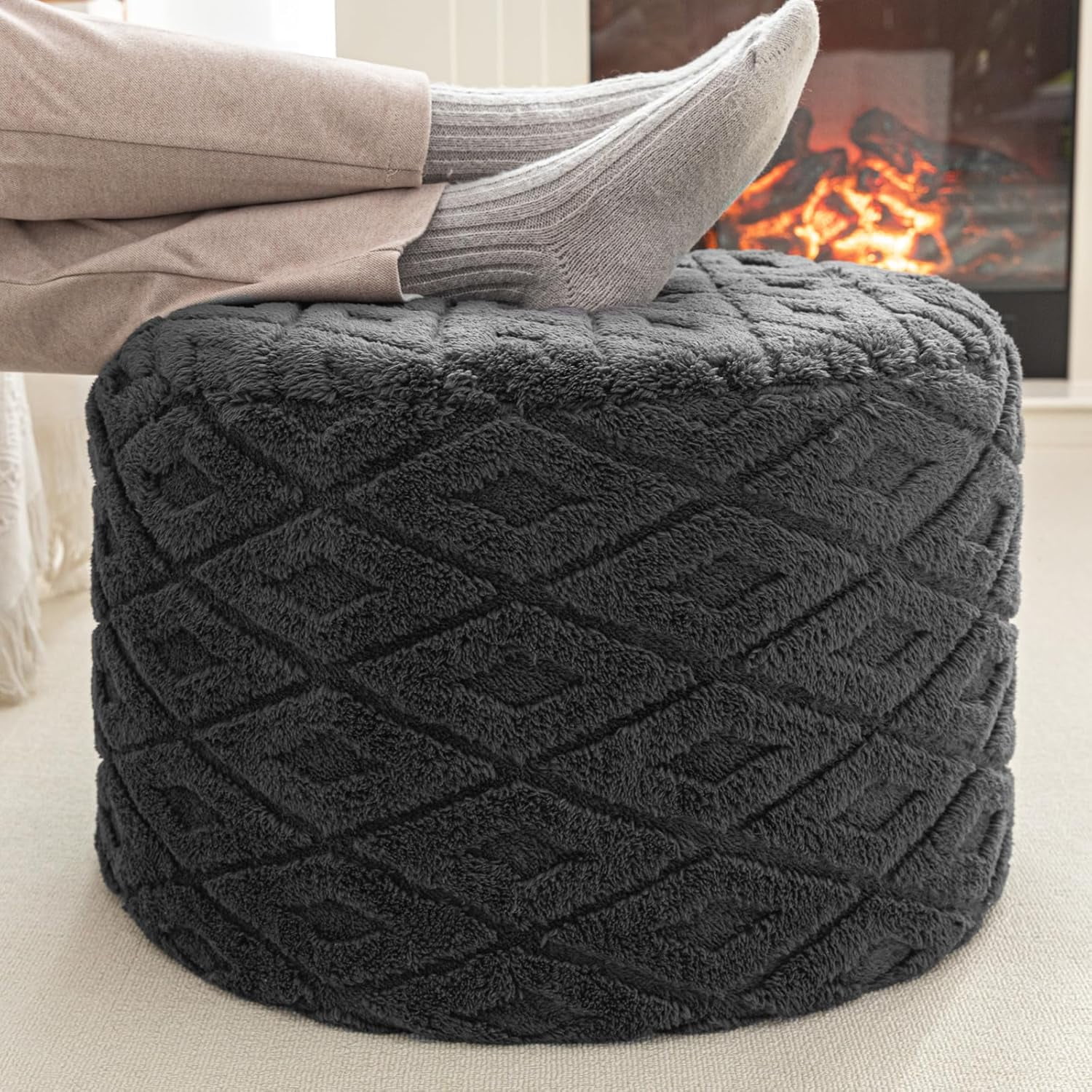 Round Pouf Ottoman 20x20x14 Inches Boho Poof Home Decor Floor Pouffe ...