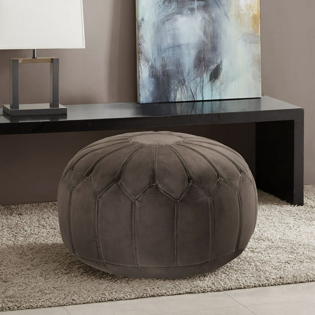 Round Pouf Ottoman,Accent Foot Stool with Polystyrene Beads Fill ...