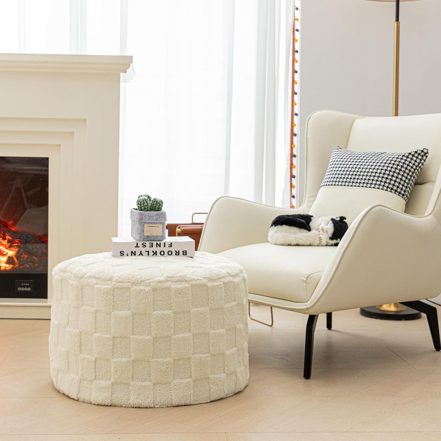 Round Pouf Ottoman Boho Poof Home Decor Floor Pouffe Ottoman Foot Rest ...