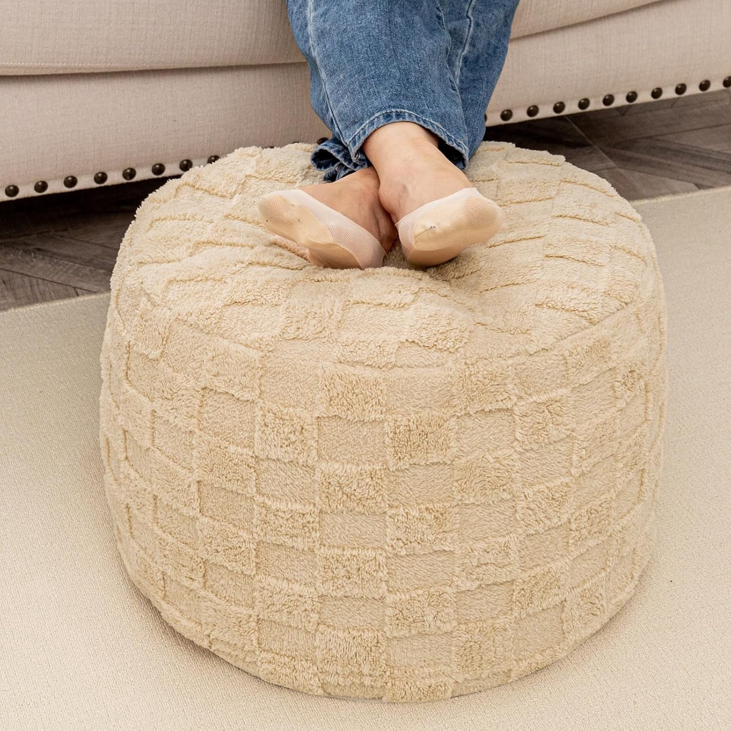 Round Pouf Ottoman Boho Poof Home Decor Floor Pouffe Ottoman Foot Rest ...