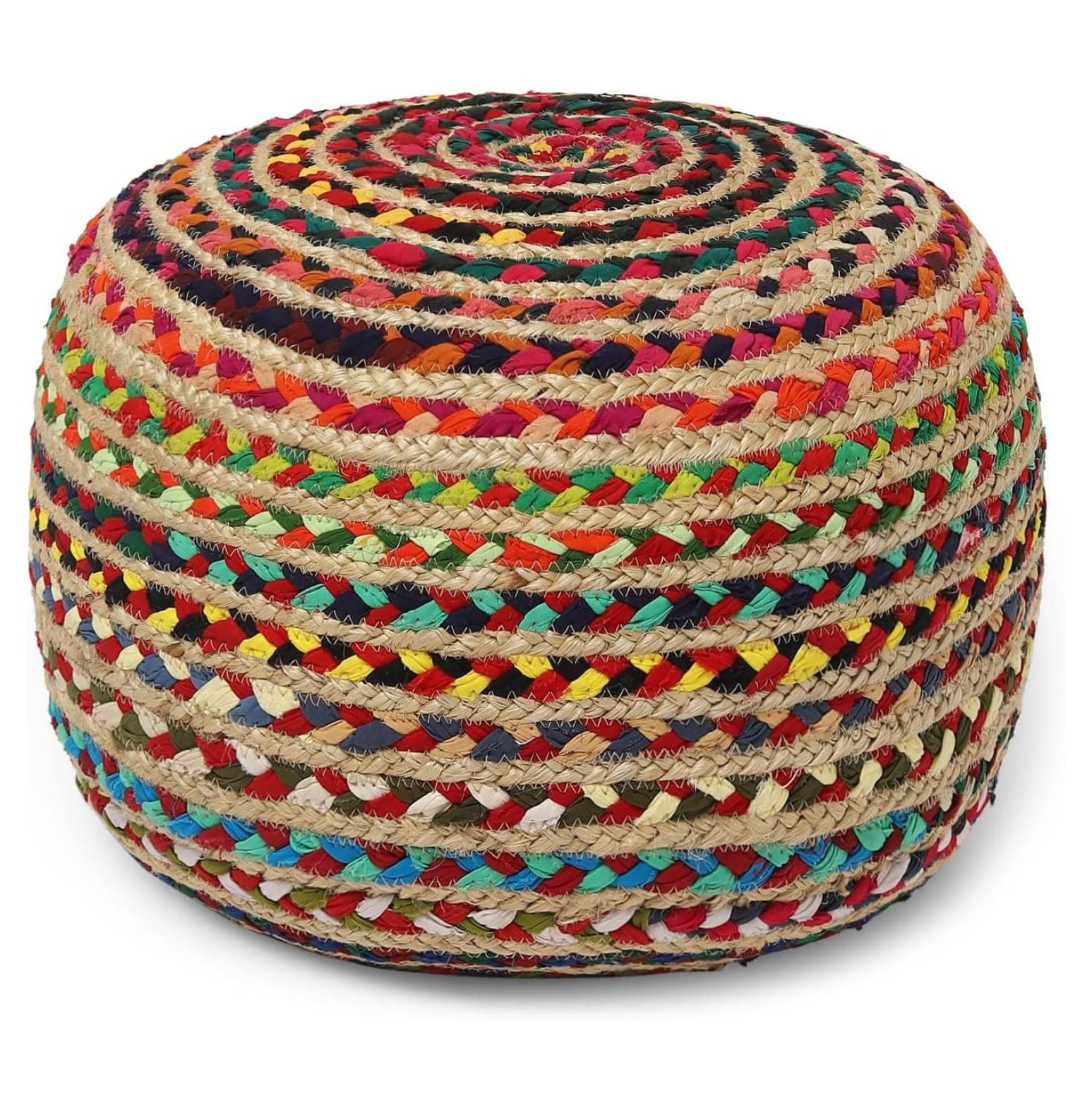 Round Pouf Ottoman - Braided Boho Poof Home Décor Pouffe Accent Sitting ...