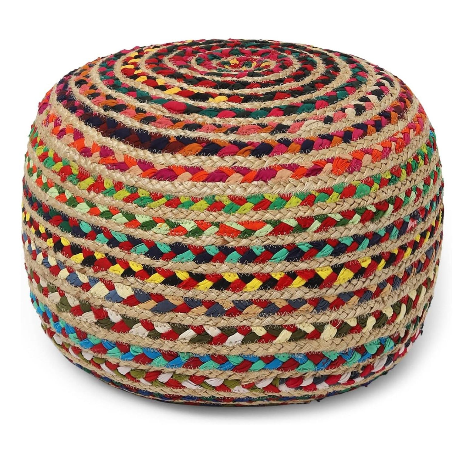 Round Pouf Ottoman - Braided Boho Poof Home Décor Pouffe Accent Sitting ...