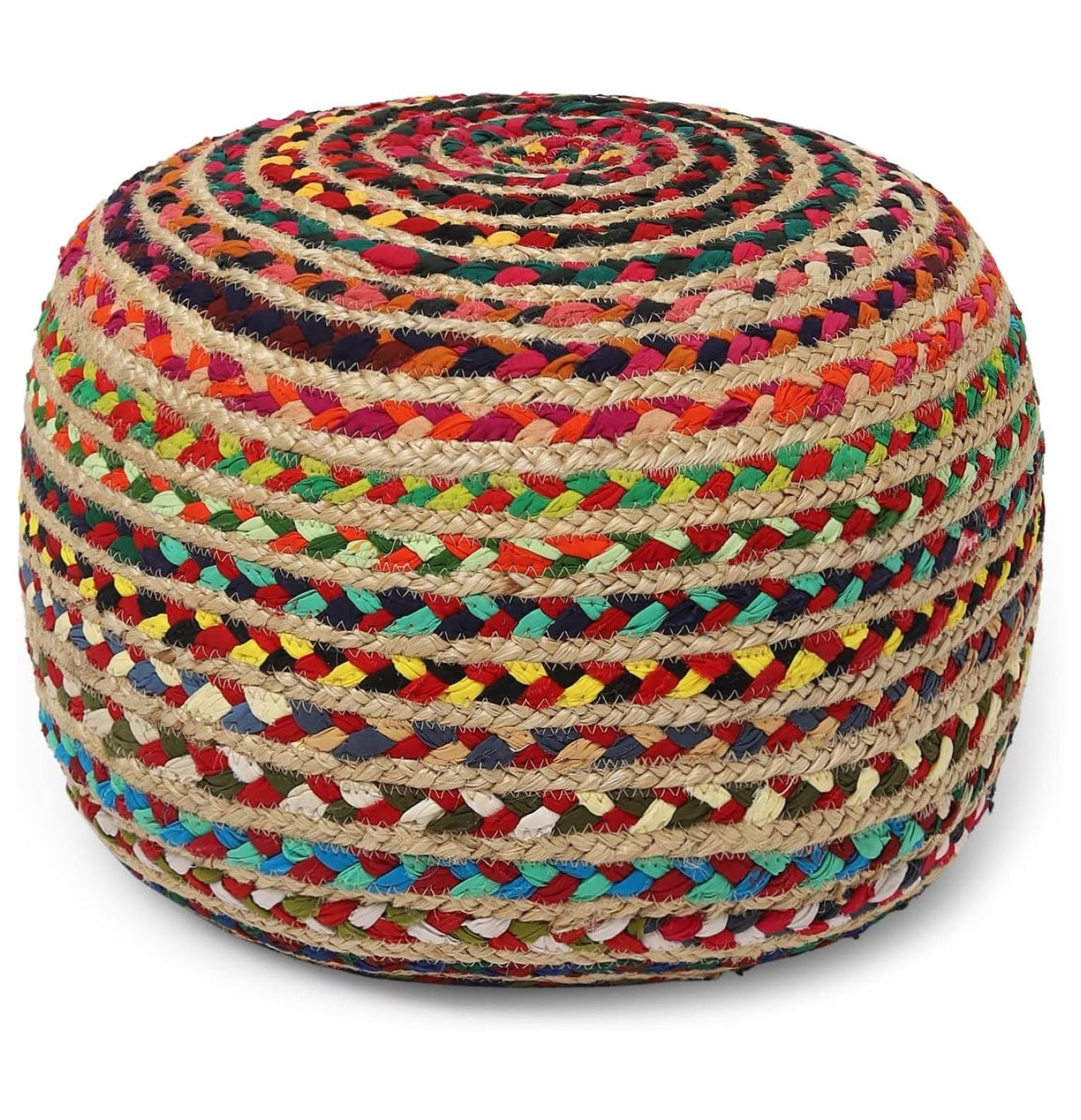 Round Pouf Ottoman - Braided Boho Poof Home Décor Pouffe Accent Sitting ...