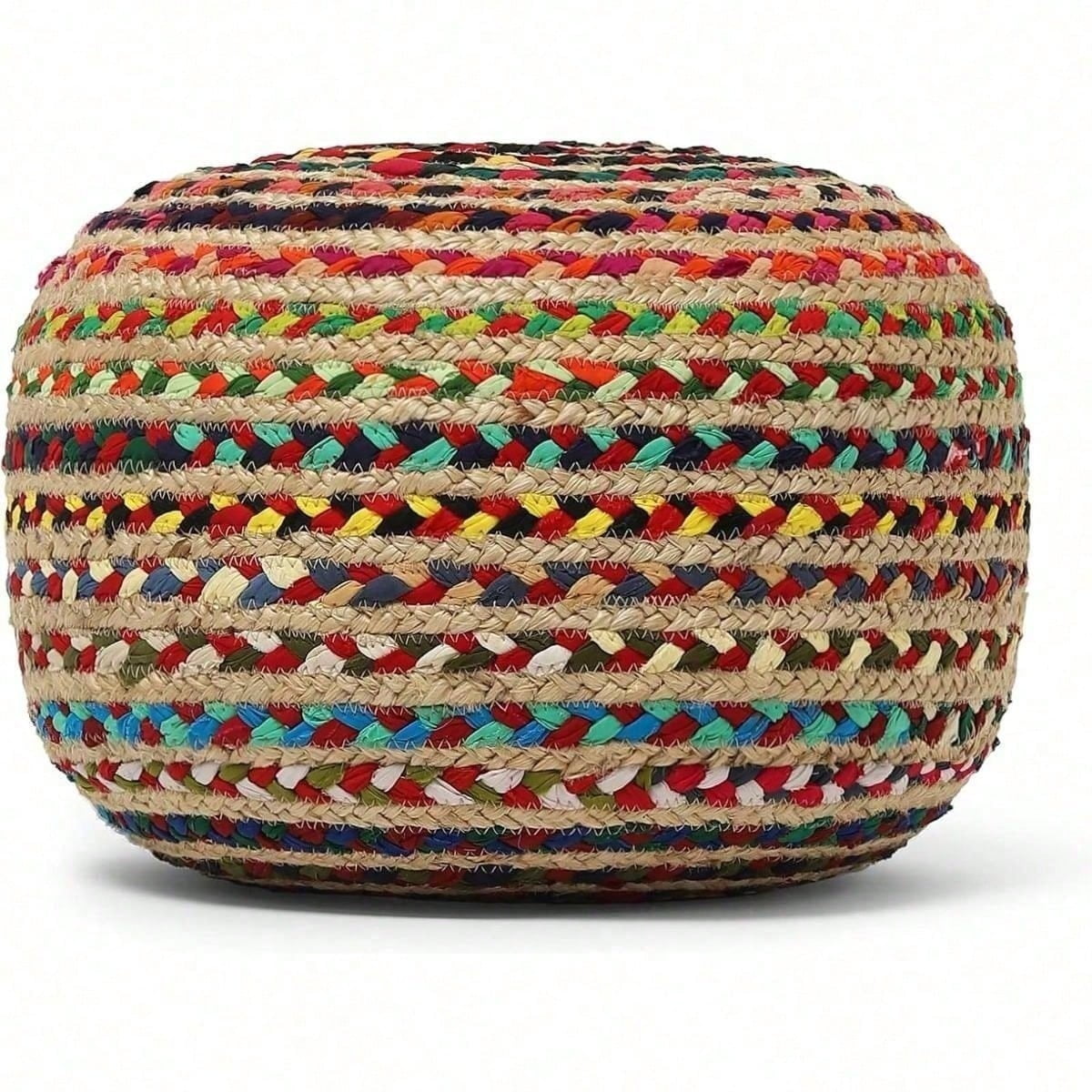. Round Pouf Ottoman - Braided Boho Poof Home Décor Pouffe Accent ...