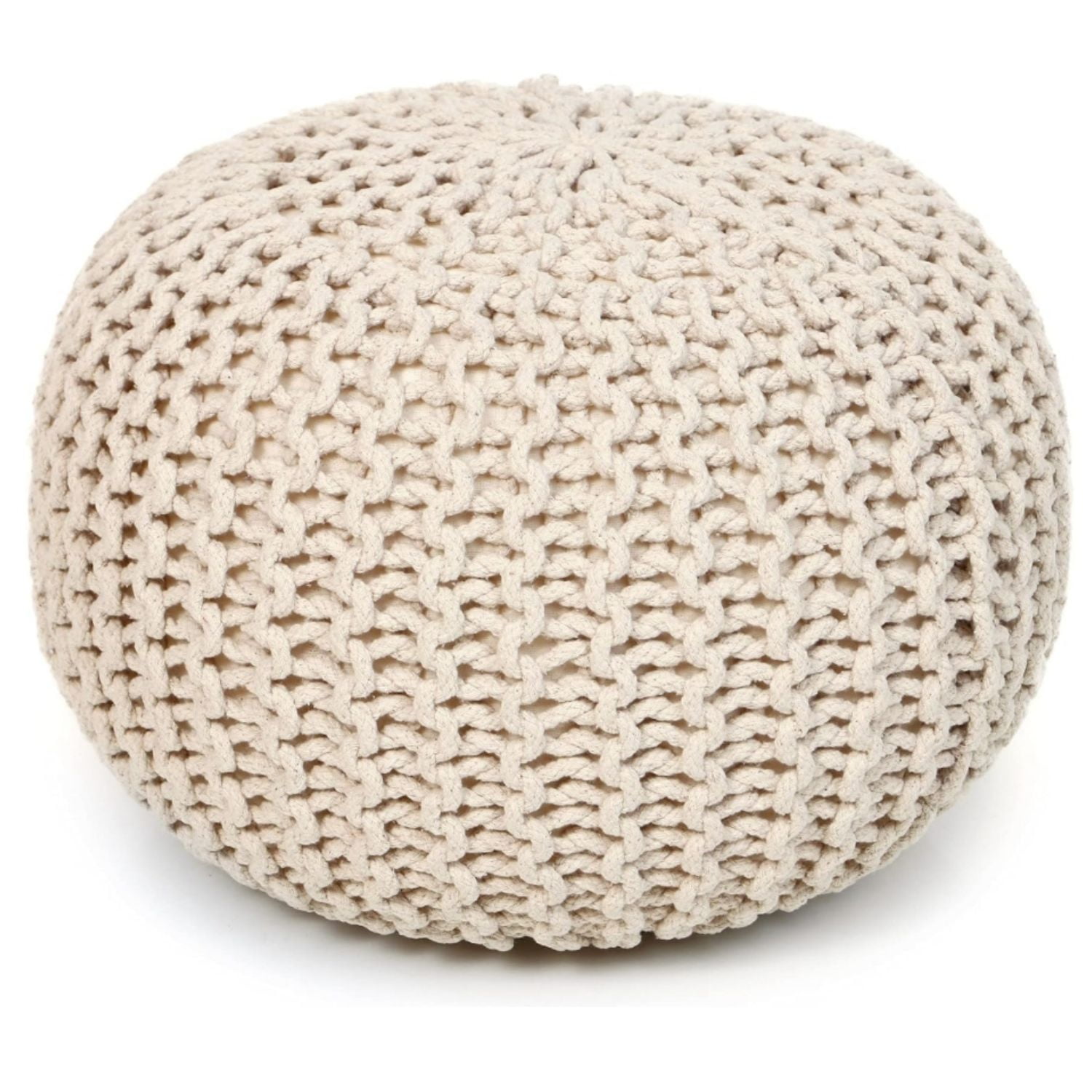 Round Pouf Ottoman - Cable Knitted Boho Poof - Home Décor Cord Pouffe ...