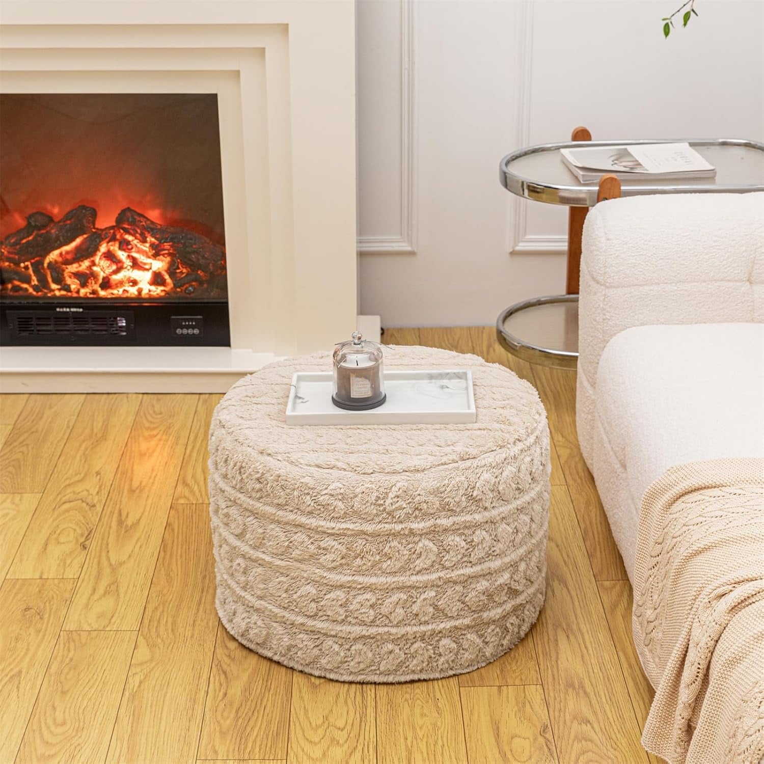 Round Pouf Ottoman Foot Rest 20x14 Inches Soft Heart Printed Footstool ...