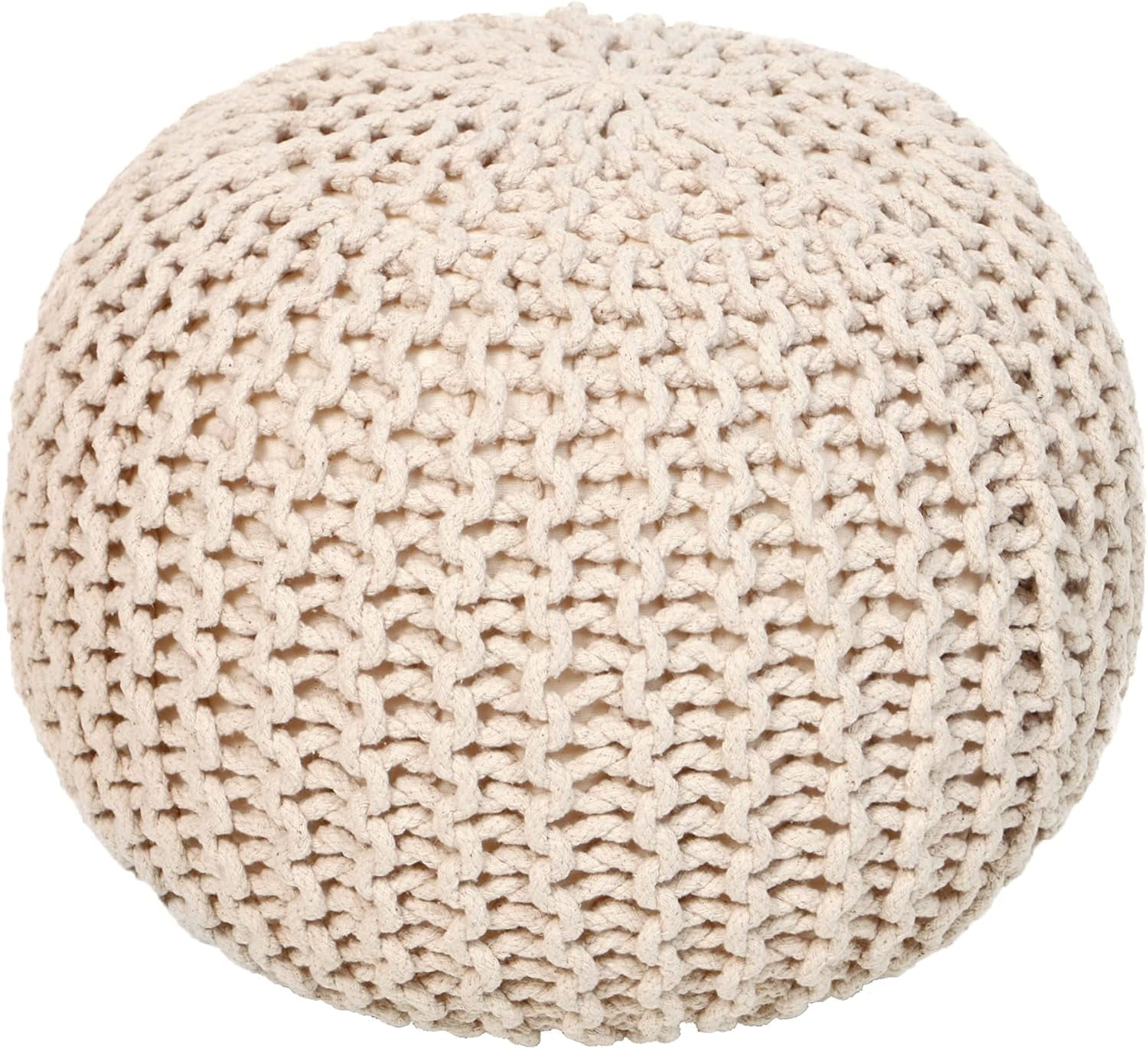 Round Pouf Ottoman - Hand Knitted Cable Boho Poof Home Décor Pouffe ...