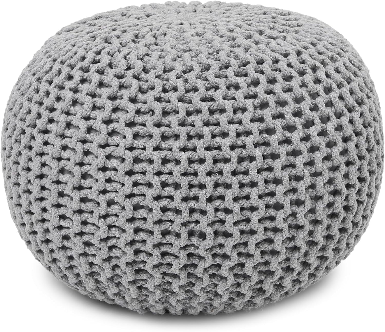 Round Pouf Ottoman - Hand Knitted Cable Boho Poof Home Décor Pouffe ...