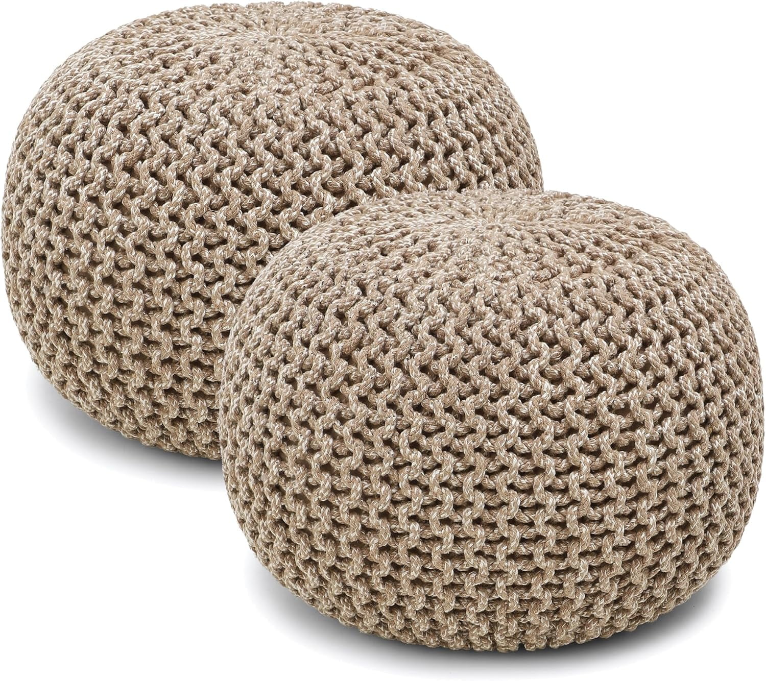 Round Pouf Ottoman - Hand Knitted Cable Poof Home Pouffe Circular ...