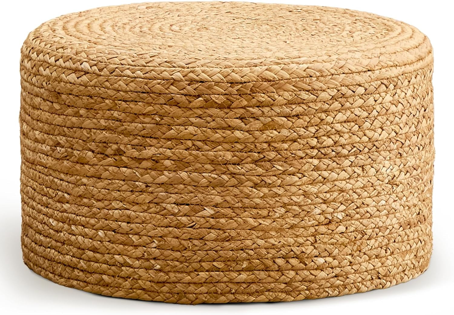 Round Pouf Ottoman, Natural Hand Knitted Footrest Poof, Rustic Lounge ...