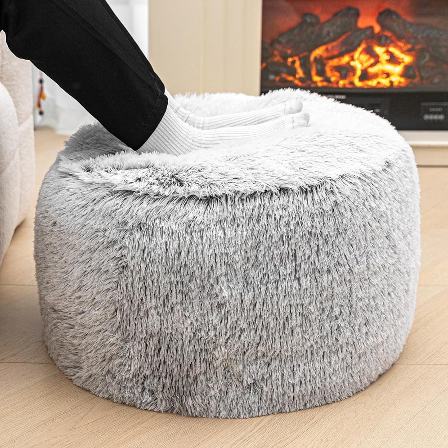 Round Pouf Ottoman Stuffed 20x12 Inches Floor Pouf Chair for Living ...