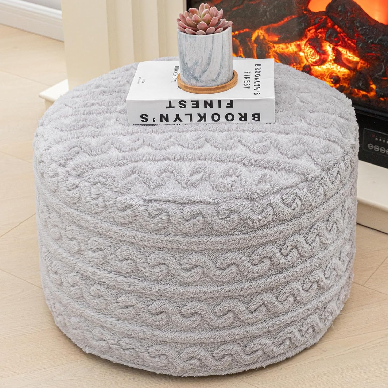 Round Pouf Ottoman Stuffed Pouf Foot Stool Floor Chair for Living Room ...