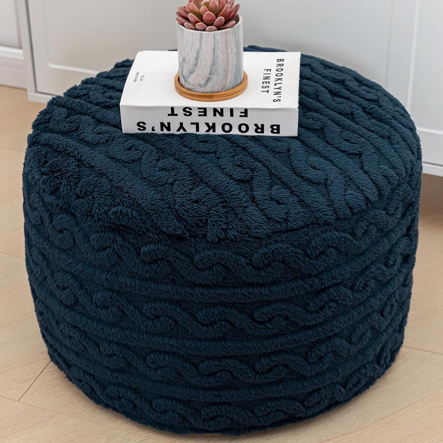 Round Pouf Ottoman Stuffed Pouf Foot Stool Floor Chair for Living Room ...