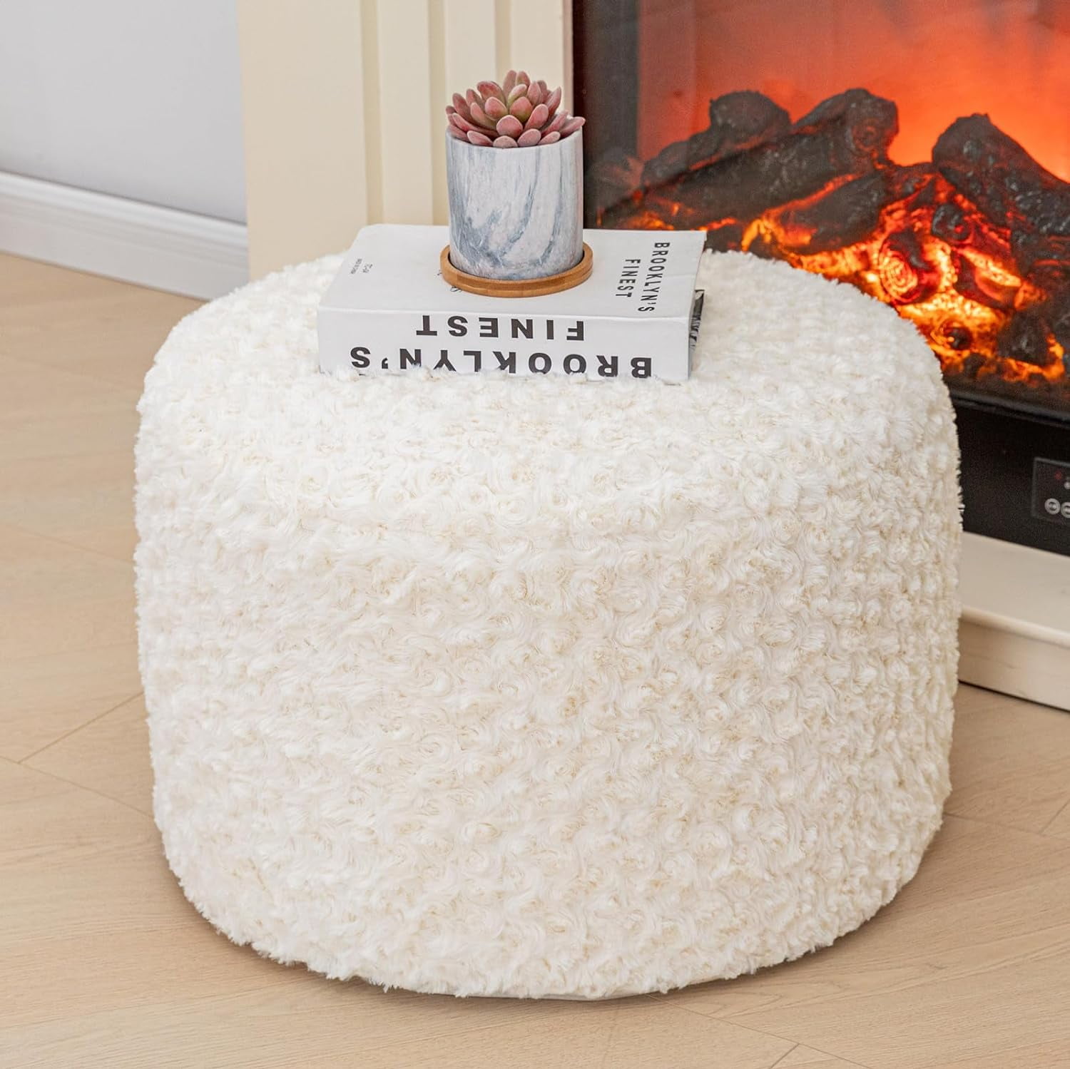 Round Pouf Ottoman Stuffed Pouf Foot Stool Floor Pouf Chair for Living ...