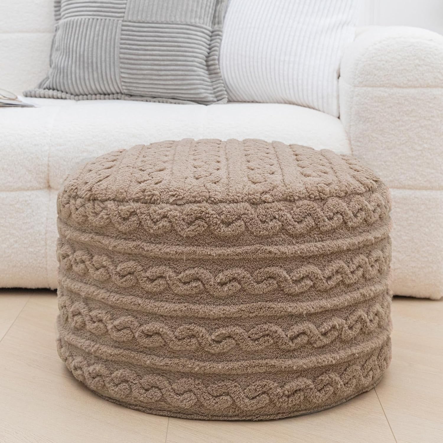 Round Pouf Ottoman Stuffed Pouf Foot Stool Floor Pouf Chair for Living ...