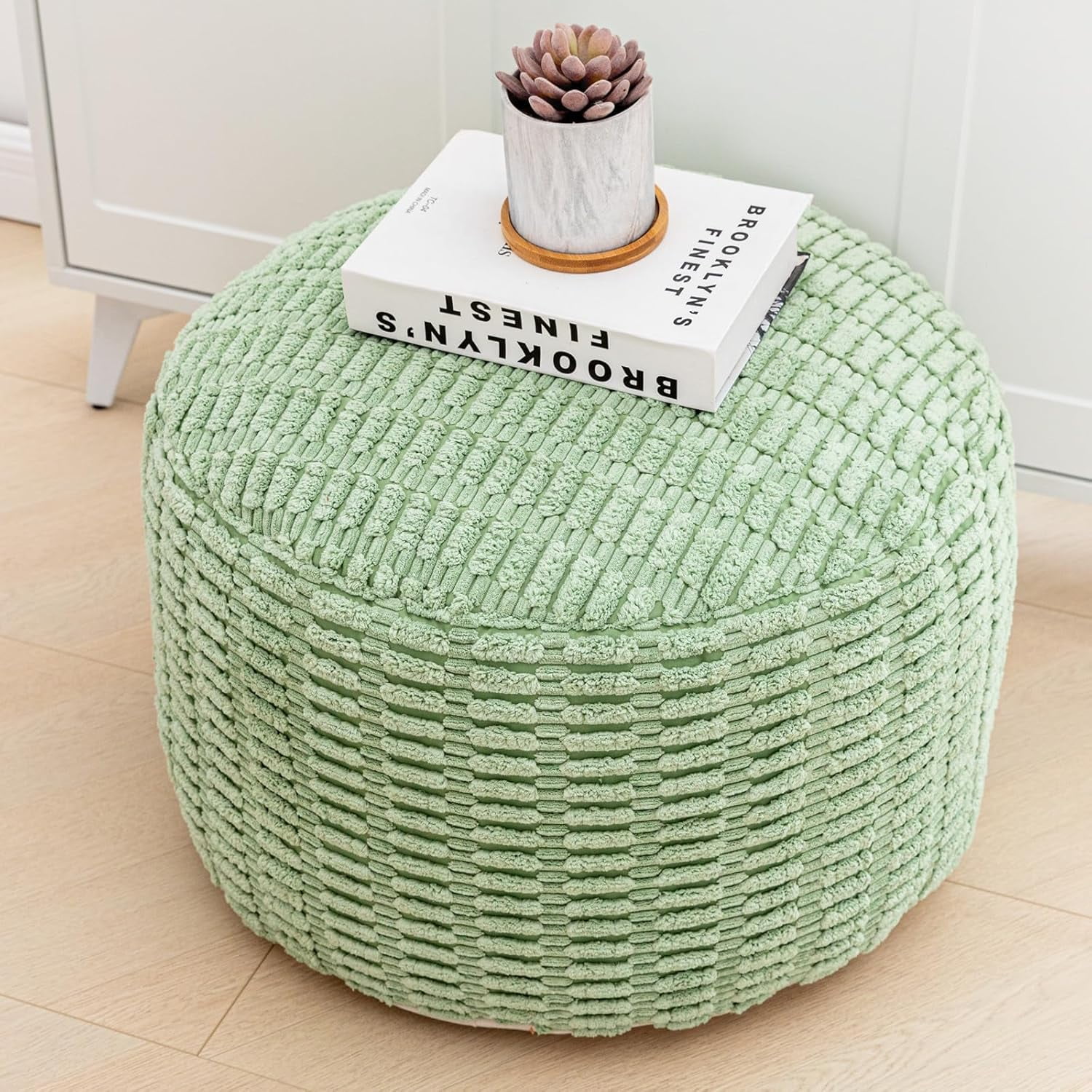 Round Pouf Ottoman Stuffed Velvet Floor Pouf Footrest Foot Stool Bean ...