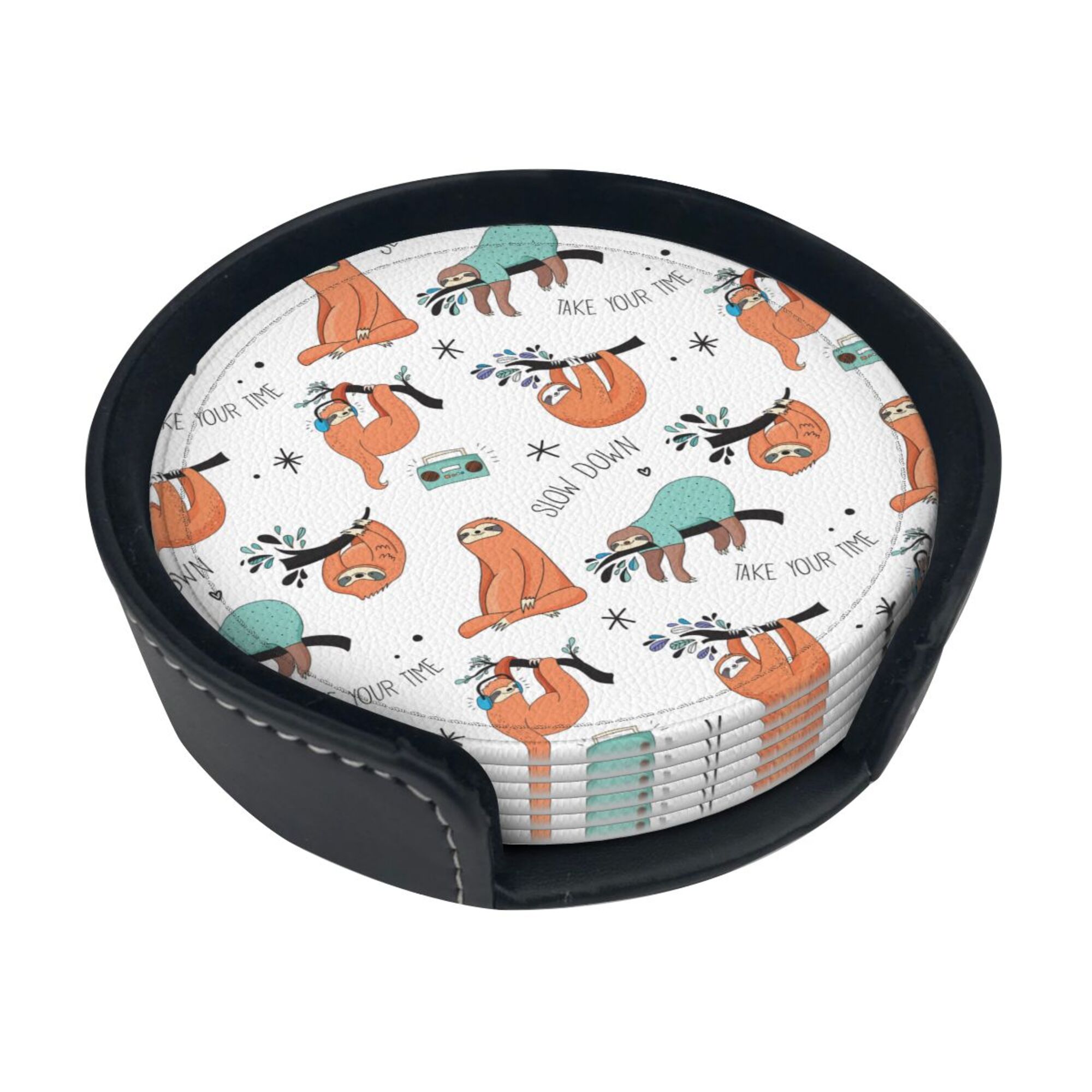 Round Pu Leather Coaster Animals Decor Vector Cute Sloths Heat ...