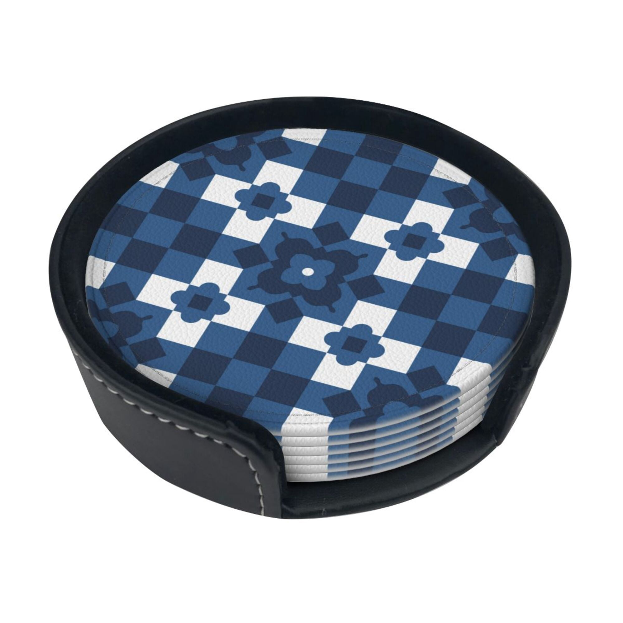 Round Pu Leather Coaster Arabesque Pattern Heat - Resistant Beverage ...