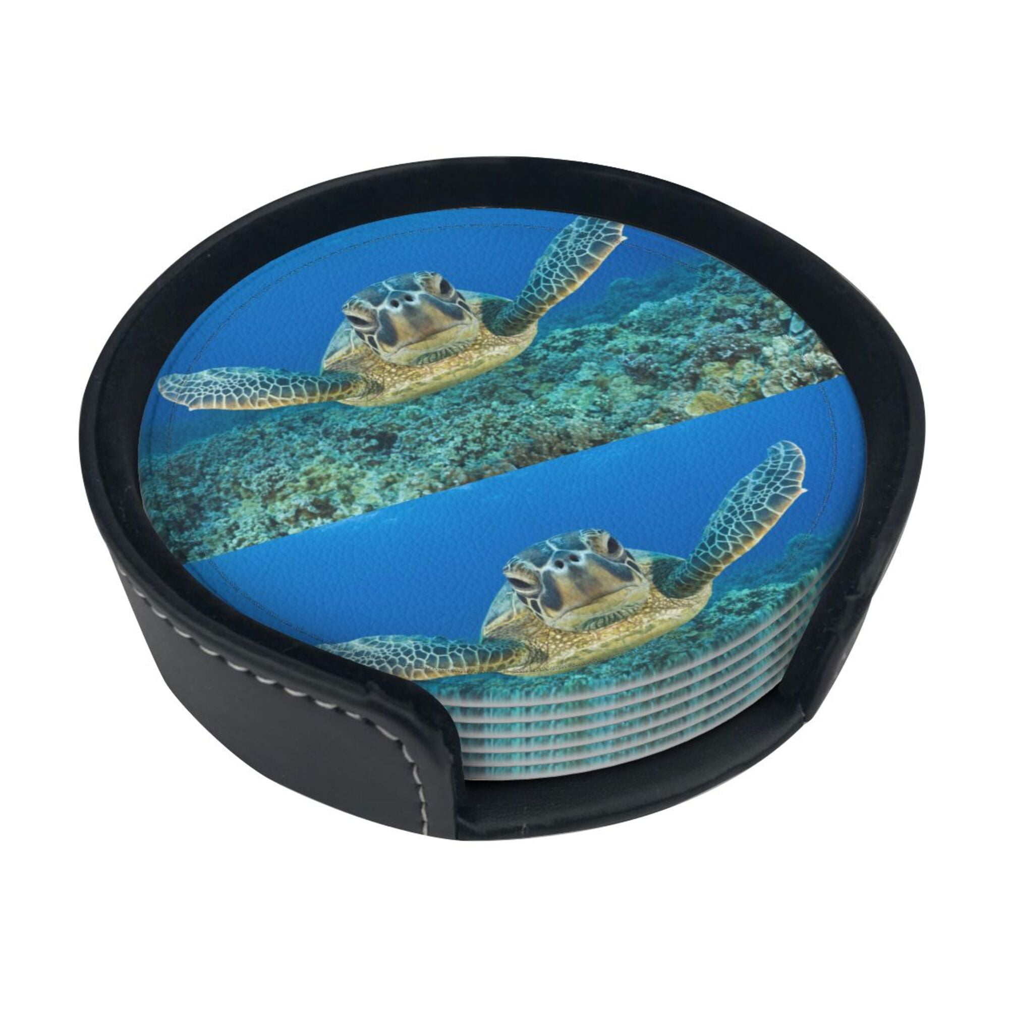 Round Pu Leather Coaster Baby Turtle Wallpaper Heat - Resistant ...