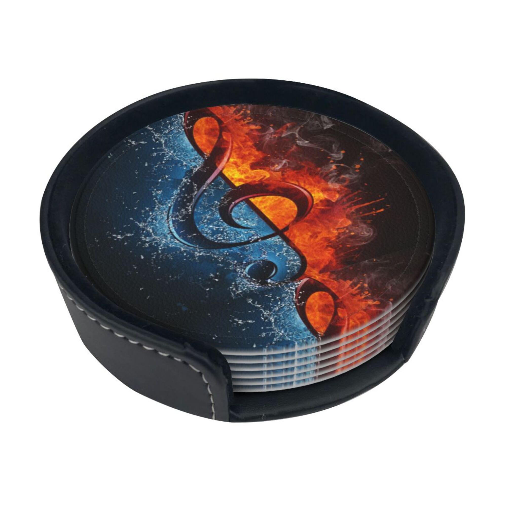 Round Pu Leather Coaster Burning Music Note Illustration Of The Treble ...