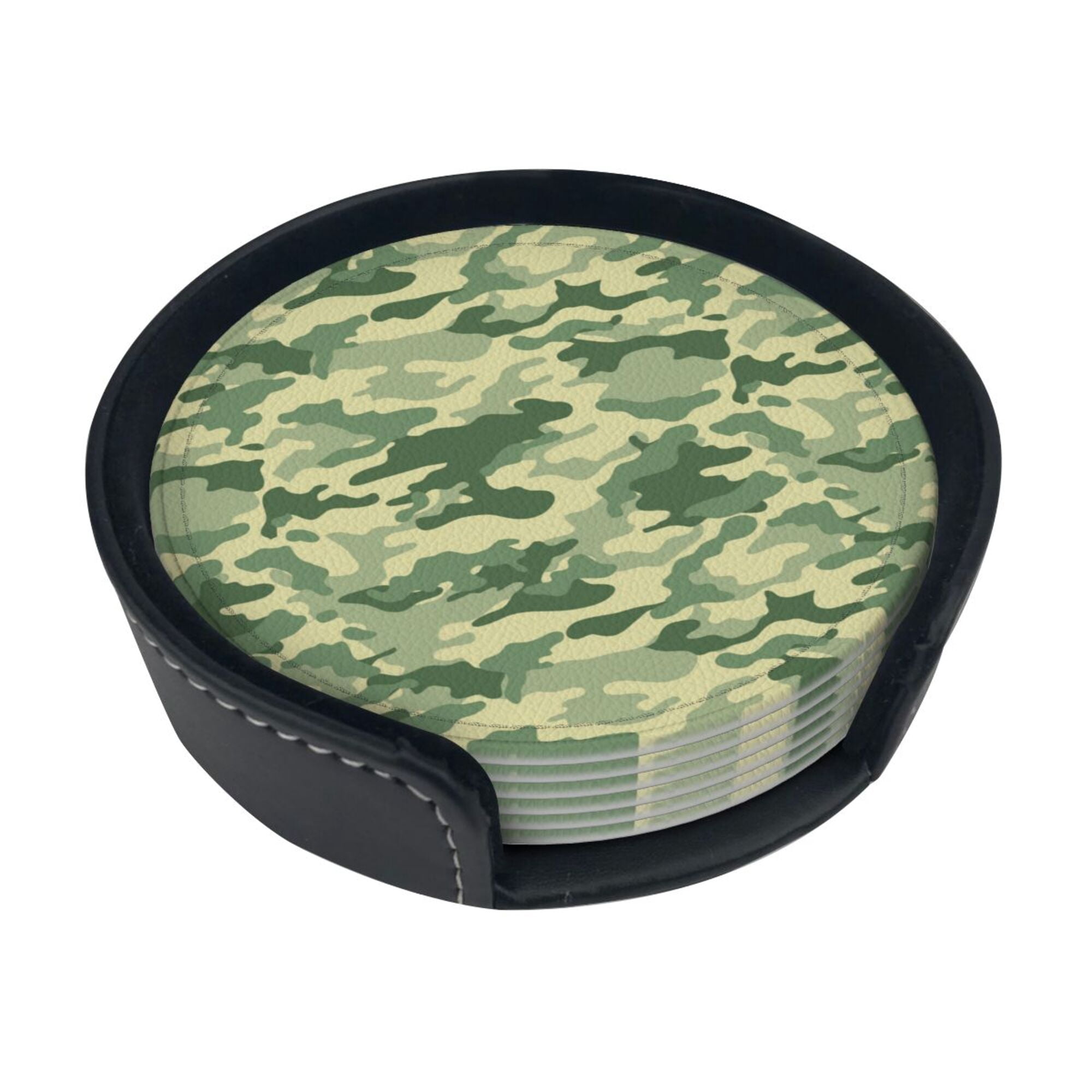 Round Pu Leather Coaster Camouflage Army Heat - Resistant Beverage Cup ...