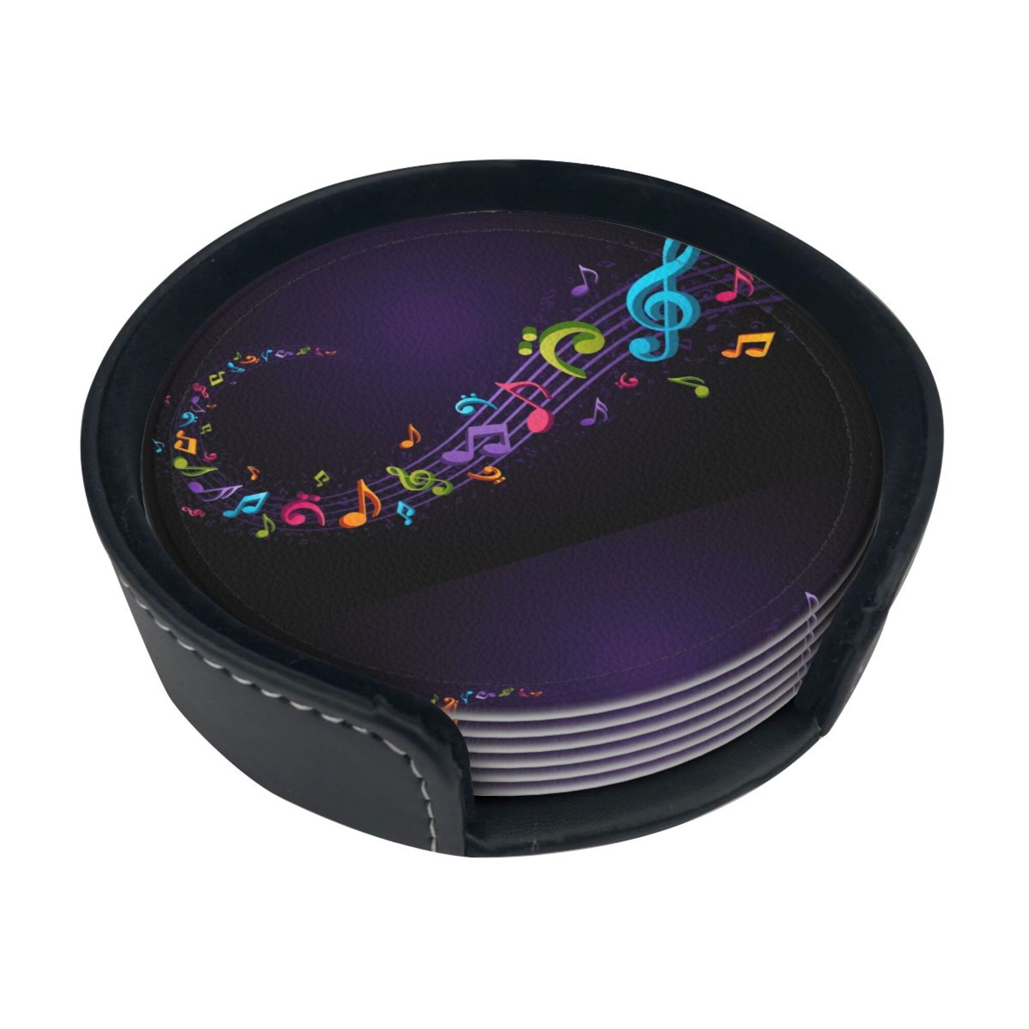 Round Pu Leather Coaster Color Music Note Outdoor Heat - Resistant ...