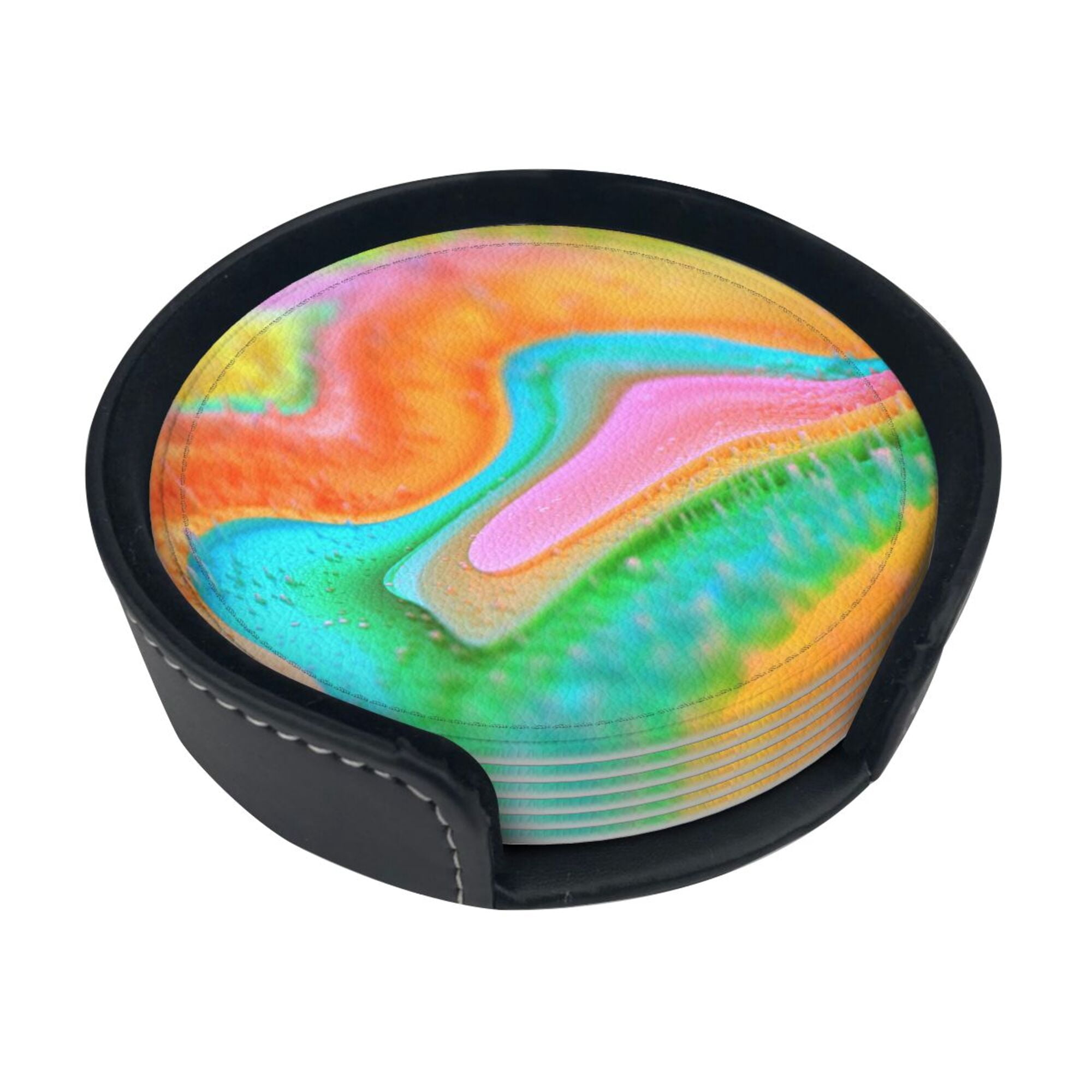 Round Pu Leather Coaster Colorful Abstract Lava Background Heat ...