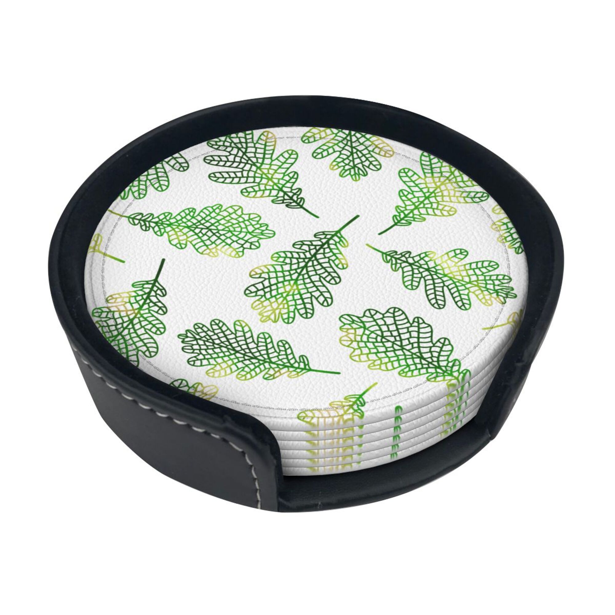Round Pu Leather Coaster Colorful Leaves Art Pattern Heat - Resistant ...